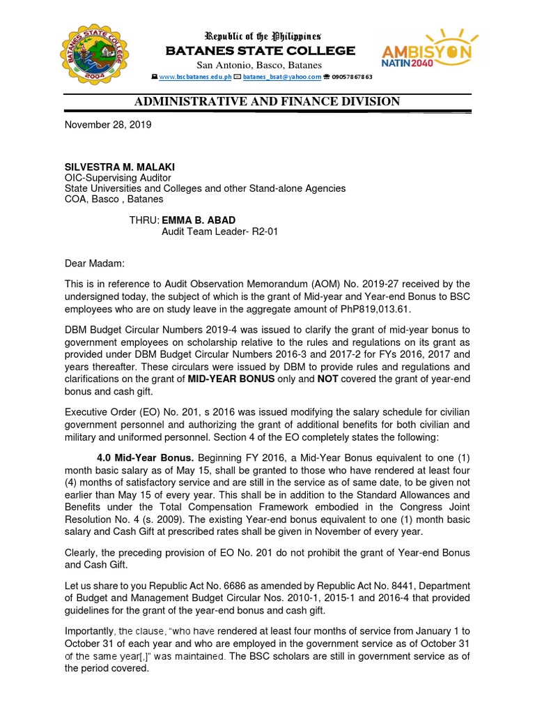 AOM Response on Mid-Year Bonus Guidelines | PDF | Employment | Virtue