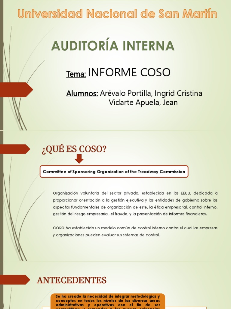 Informe sobre el Modelo COSO en Auditoría | PDF | Auditoría ...