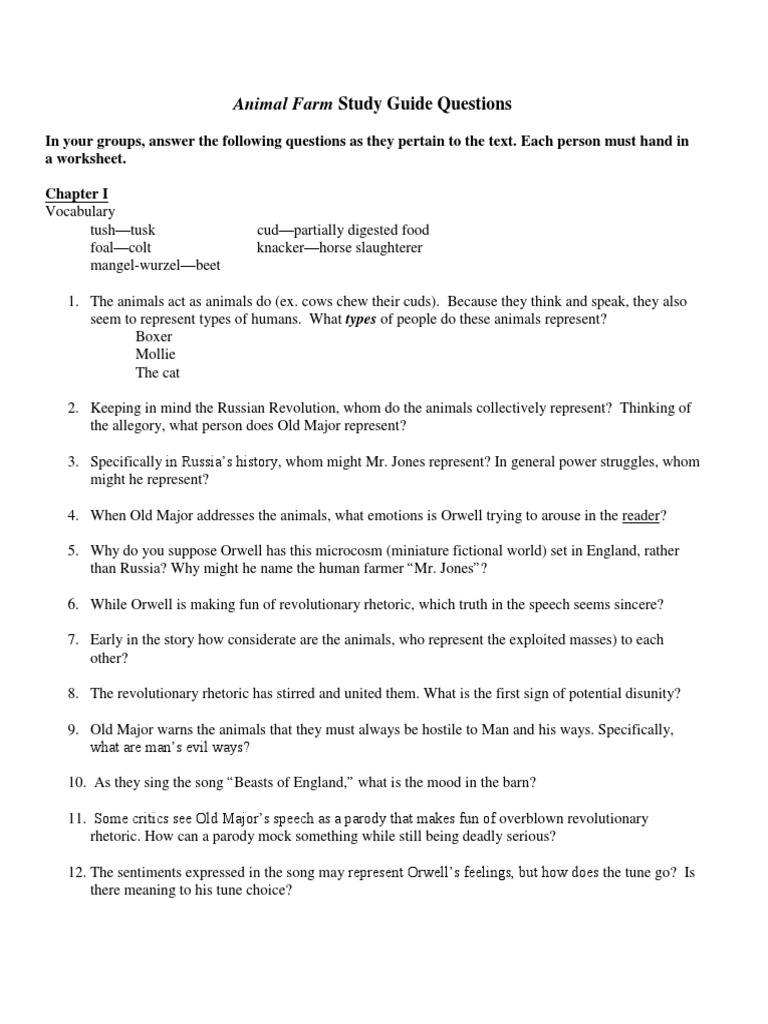 English 10 Animal Farm Study Guide Questions | PDF | History | General ...