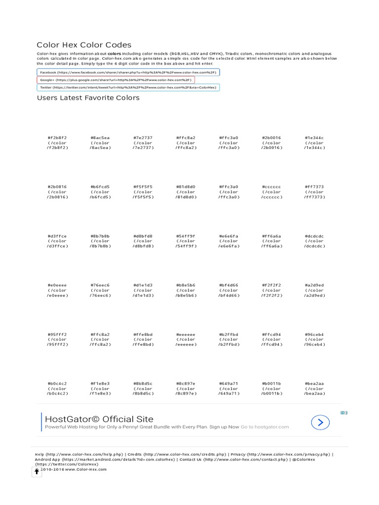 Color Hex Color Codes | PDF | Hypertext | Computing