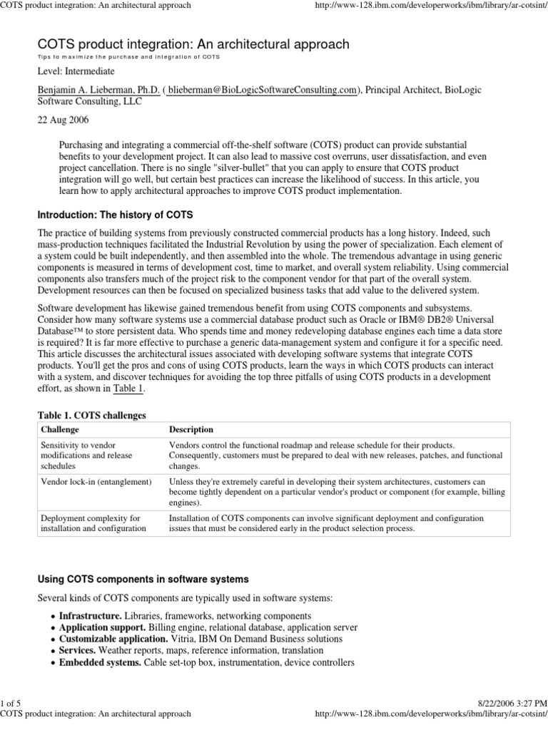 COTS Product Integration | PDF | Life Cycle Assessment | Prototype