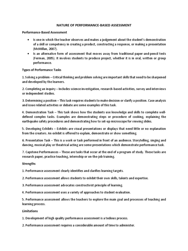 Performance-Based Assessment | PDF | Rubric (Academic) | Teachers