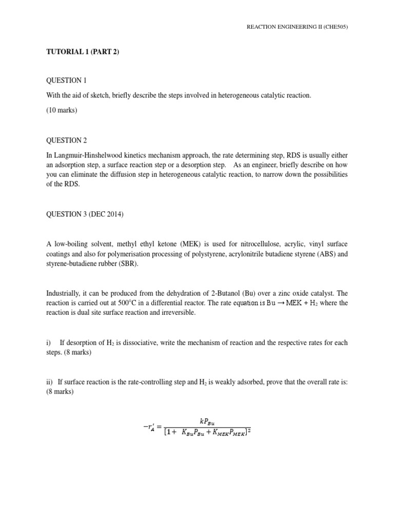 Tutorial 1 - Part 2 | PDF | Catalysis | Adsorption