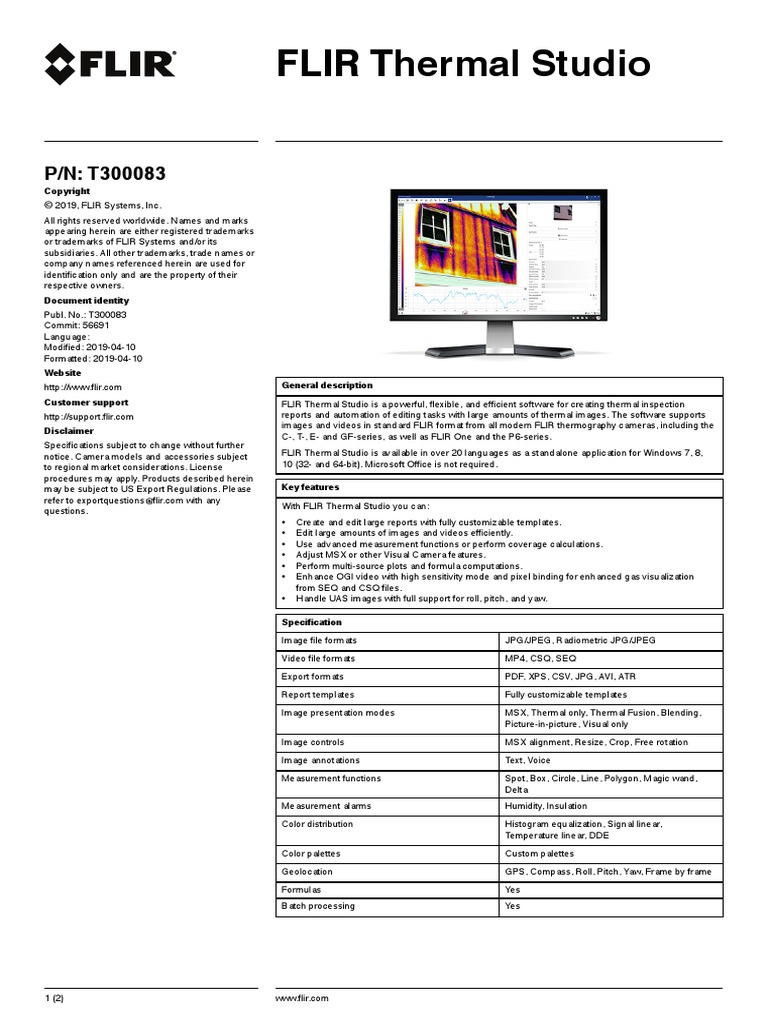 FLIR Thermal Studio Software Data Sheet 2 | PDF | Thermography | Trademark