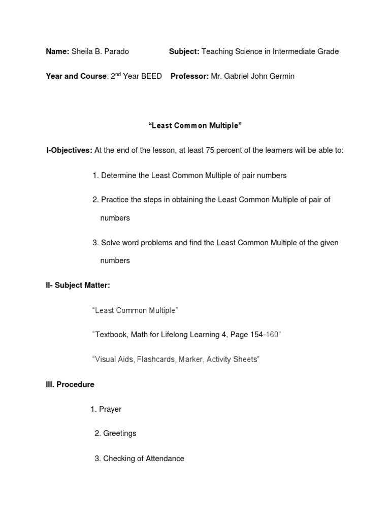 Least Common Multiple Lesson Plan | PDF | Learning | Behavior Modification