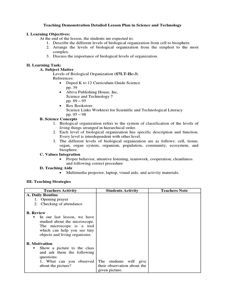 Detailed Science Demo Lesson Plan | PDF | Organ (Anatomy) | Lesson Plan