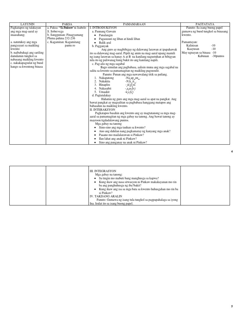 Banghay Aralin NG Si Pinkaw | PDF