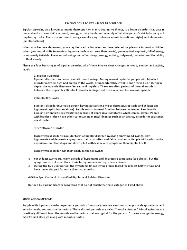 Psychology Case Study Grade 12 | PDF | Bipolar Disorder | Mania