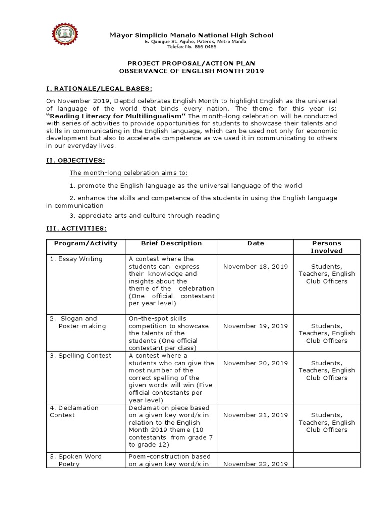 Activties For English Month Celebration2 | PDF | English Language