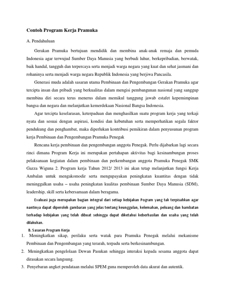 Contoh Program Kerja Pramuka | PDF
