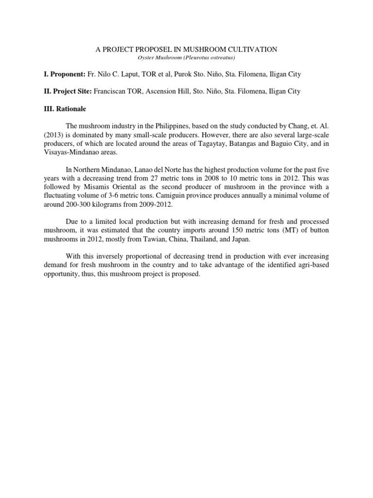 Mushroom Farming Project Proposal | PDF | Agriculture | Economies