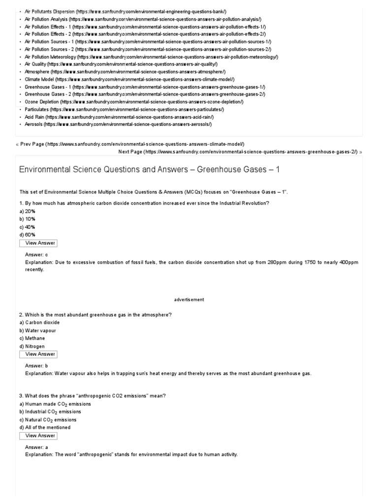 Greenhouse Gases - Environmental Science Questions and Answers ...