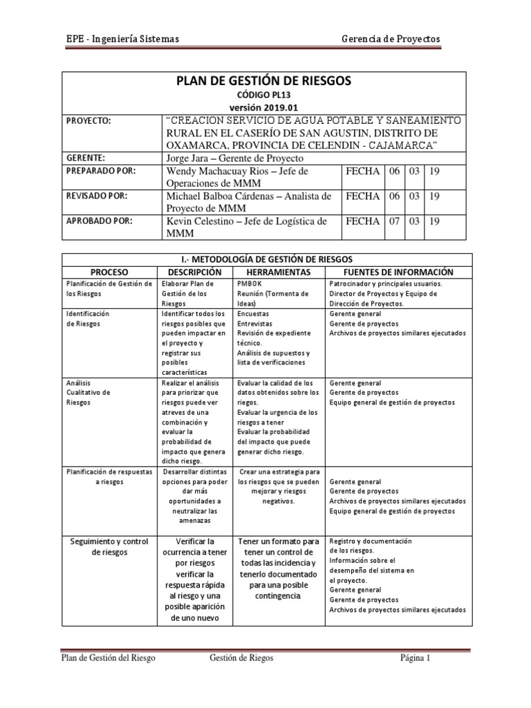 PL 13 Plan Gestion de Riesgos | PDF | Informática y tecnología de la información | Business