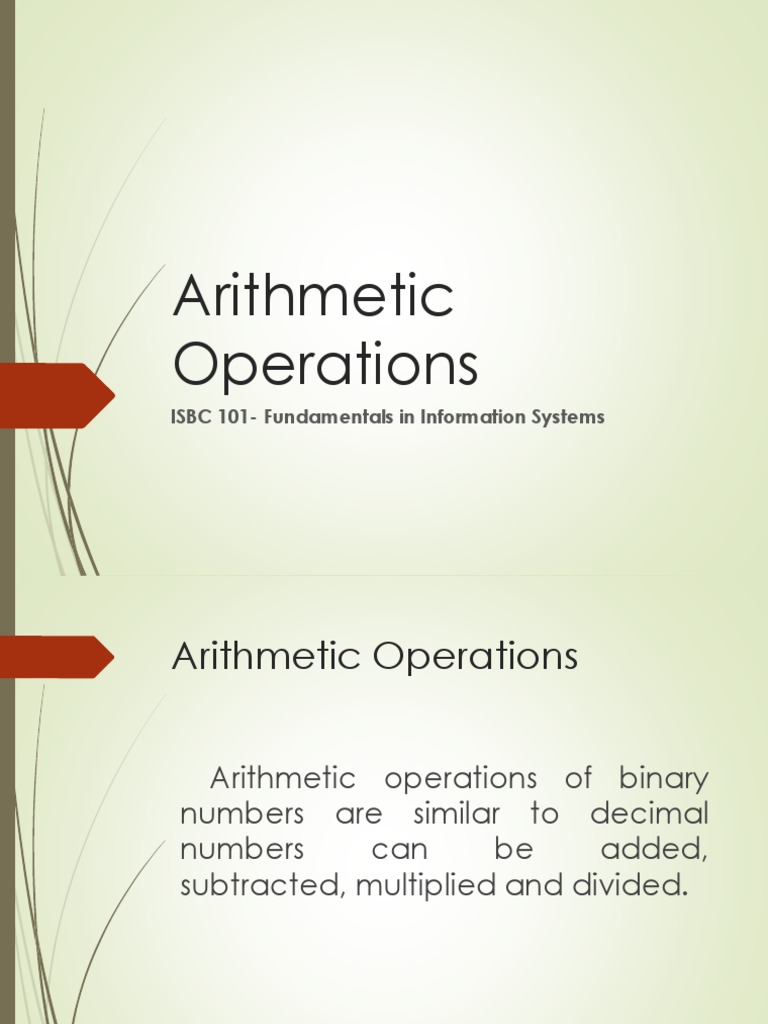 ISBC 101 Arithmetic Operations | PDF | Multiplication | Arithmetic