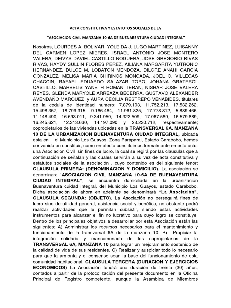 Acta Constitutiva Asociacion Civil Alfredo | PDF | Junta Directiva | Virtud