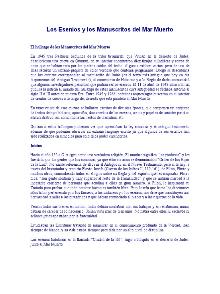 Los Esenios: Una secta judía misteriosa revelada a través de los ... Los Esenios: Una secta judía misteriosa revelada a través de los ...