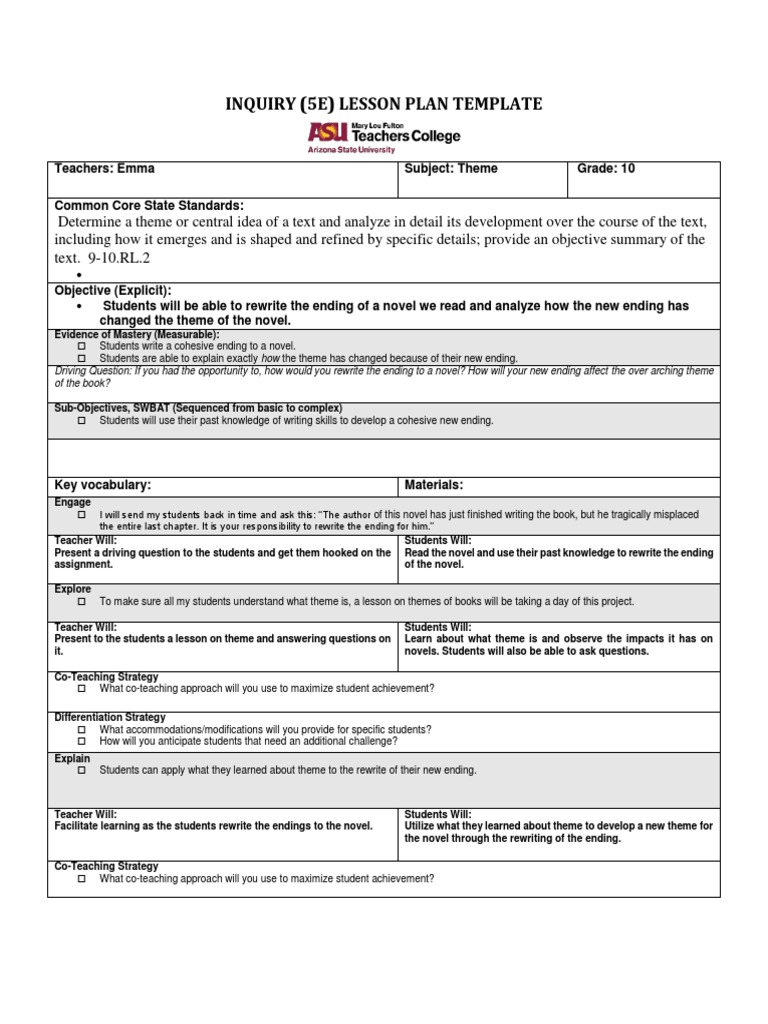 Inquiry-Based 5E Lesson Plan Template | PDF | Lesson Plan | Pedagogy
