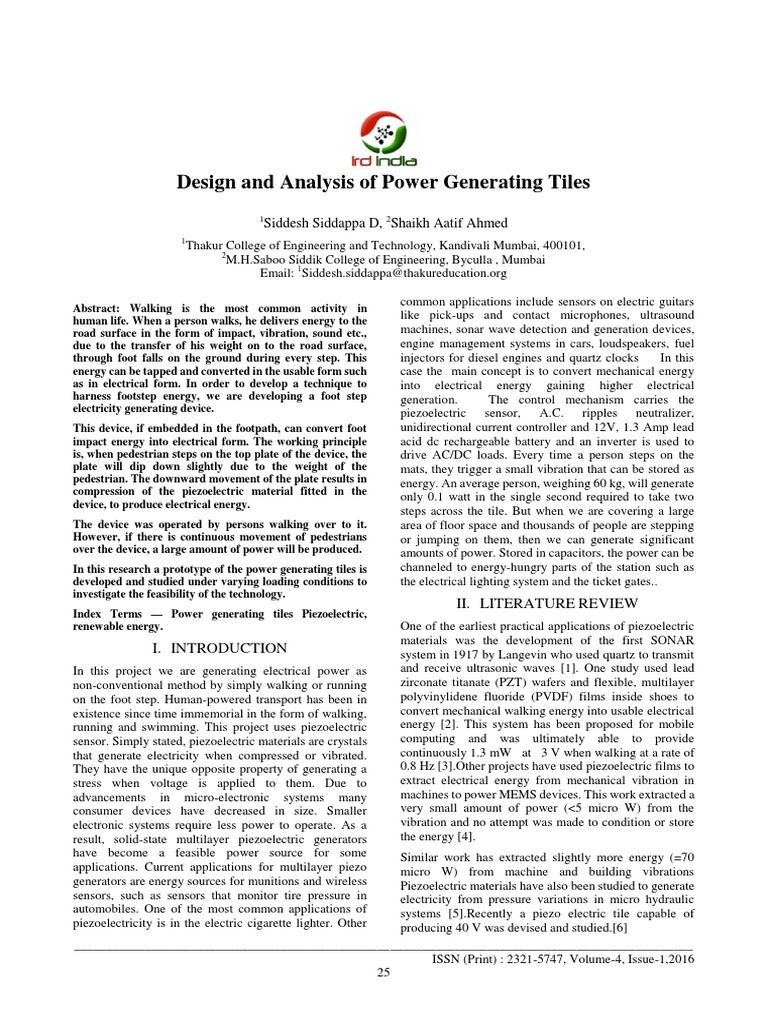 Design and Analysis of Power Generating Tiles | PDF | Piezoelectricity ...