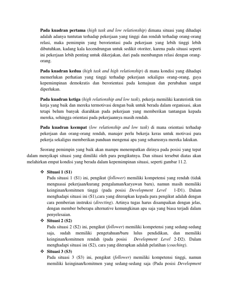 Kuadran Gaya Kepemimpinan Situasional | PDF