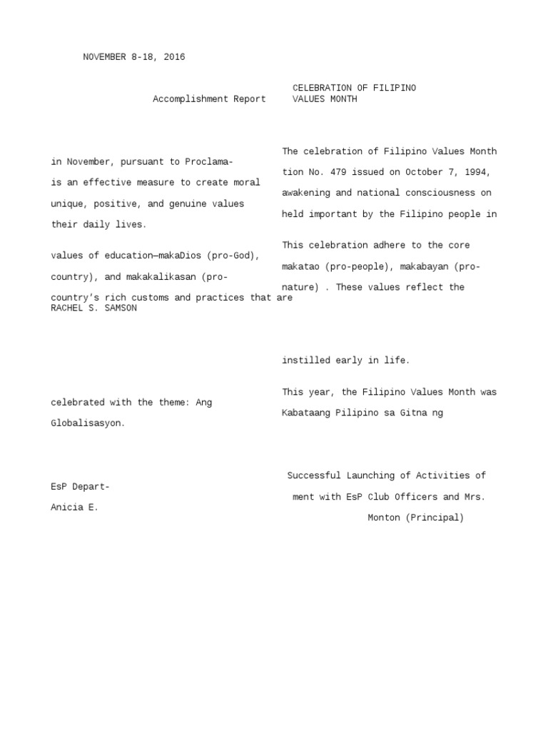 EsP Club Accomplishment Report 1617 | PDF | Philippines