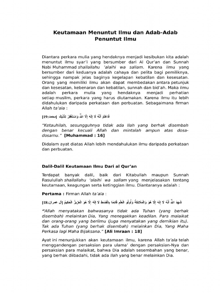 Keutamaan Adab Dan Akhlaq | PDF