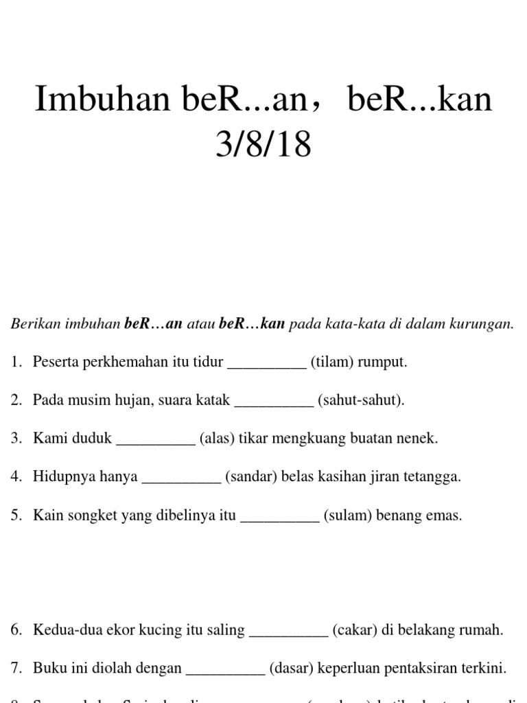 Latihan Imbuhan Apitan Ber An Dan Ber Kan Pdf