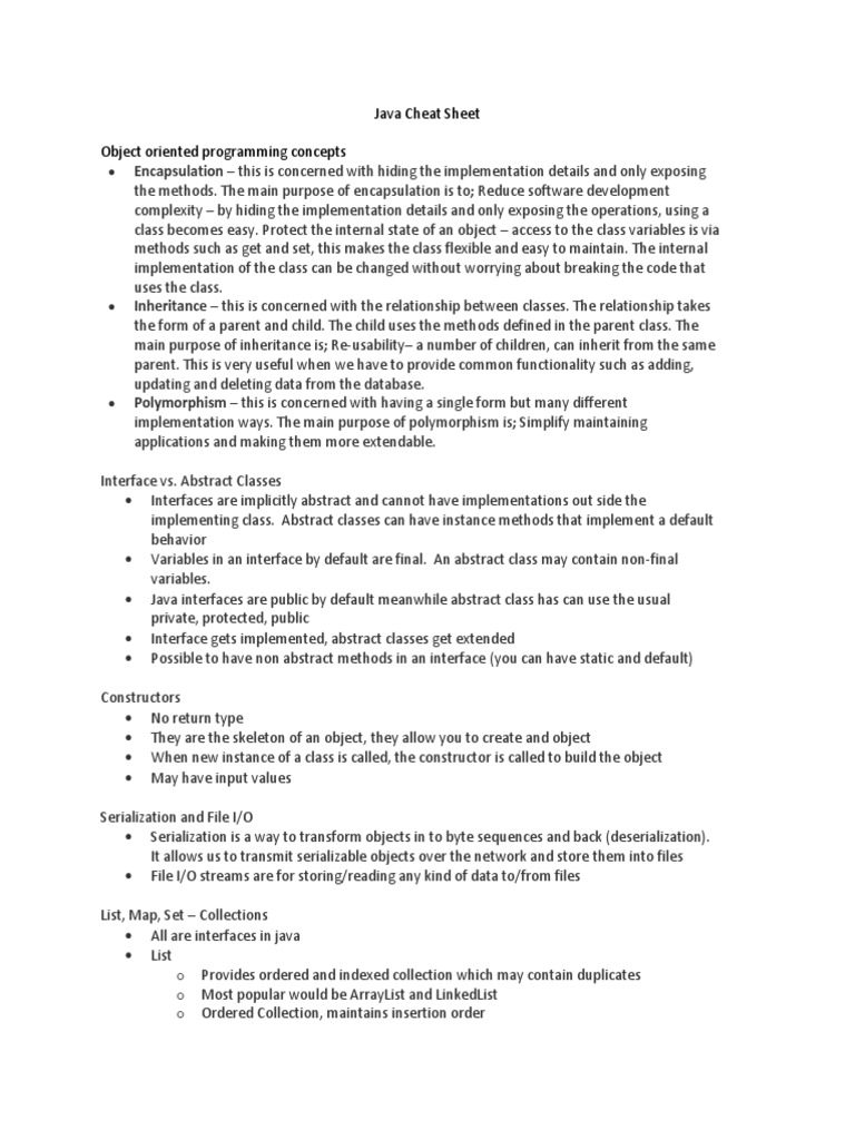 Java Cheat Sheet Pdf Class Computer Programming Method