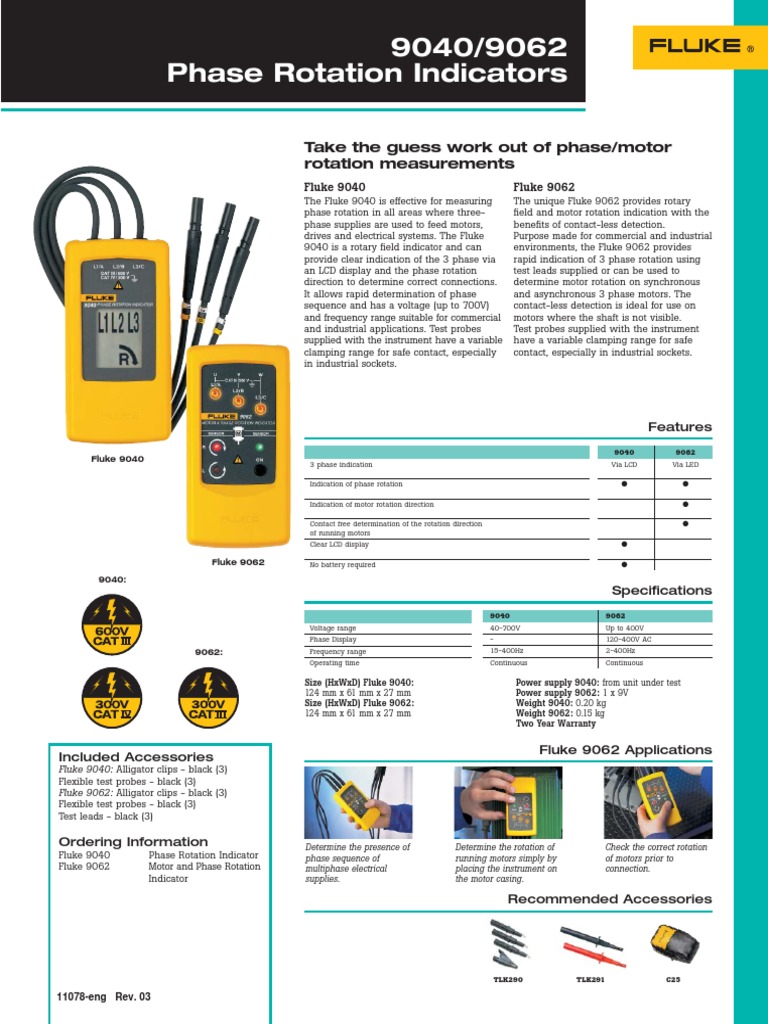 Fluke 9062 Phase Sequence Meter | PDF | Electric Motor | Voltage