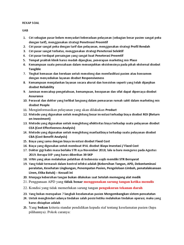 Rekapan Soal Manajemen Pelayanan Kesehatan | PDF | Sains & Matematika