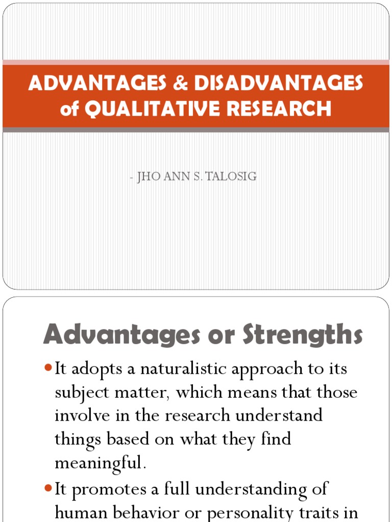 Advantages & Disadvantages of Qualitative Research | PDF