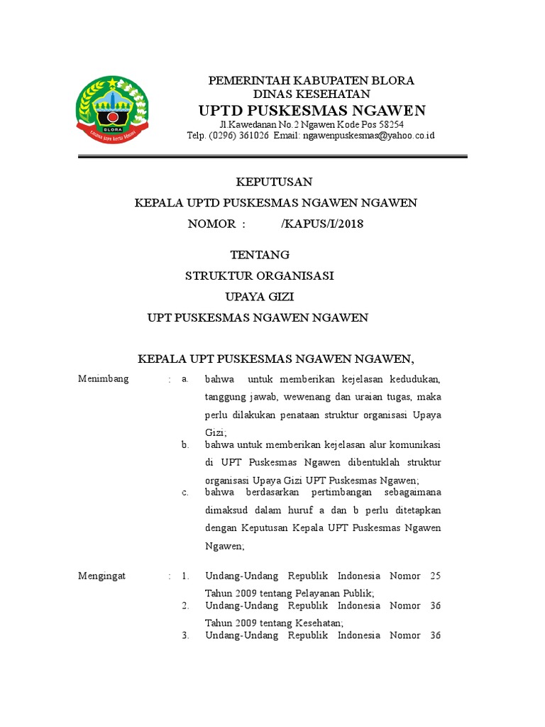 Struktur Organisasi Upaya Gizi Puskesmas Ngawen | PDF