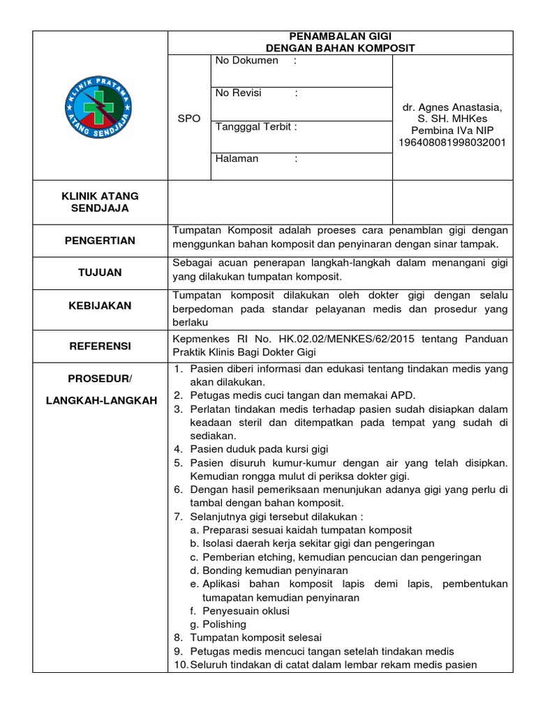 Sop Penambalan Gigi Dengan Komposit | PDF