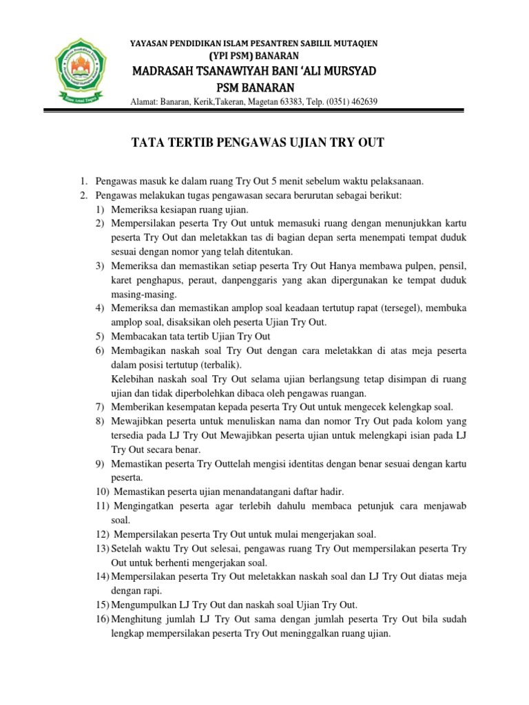 Tata Tertib Pengawas Try Out | PDF
