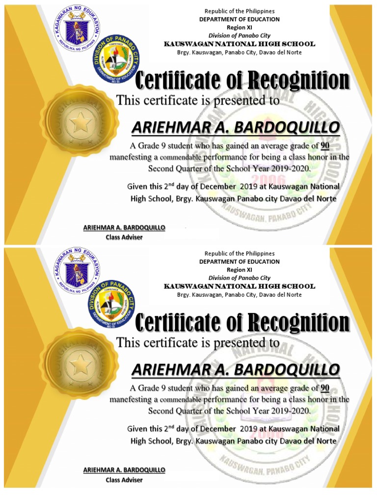 Certificate of Class Honors | PDF