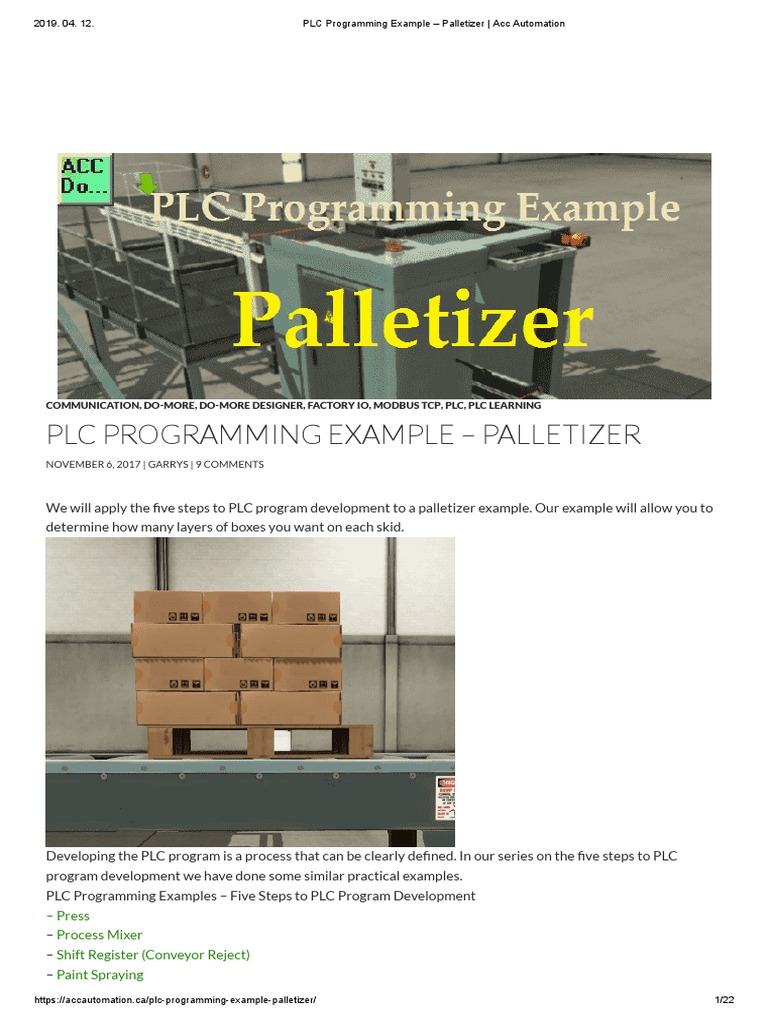 PLC Programming Example - Palletizer - Acc Automation | PDF ...