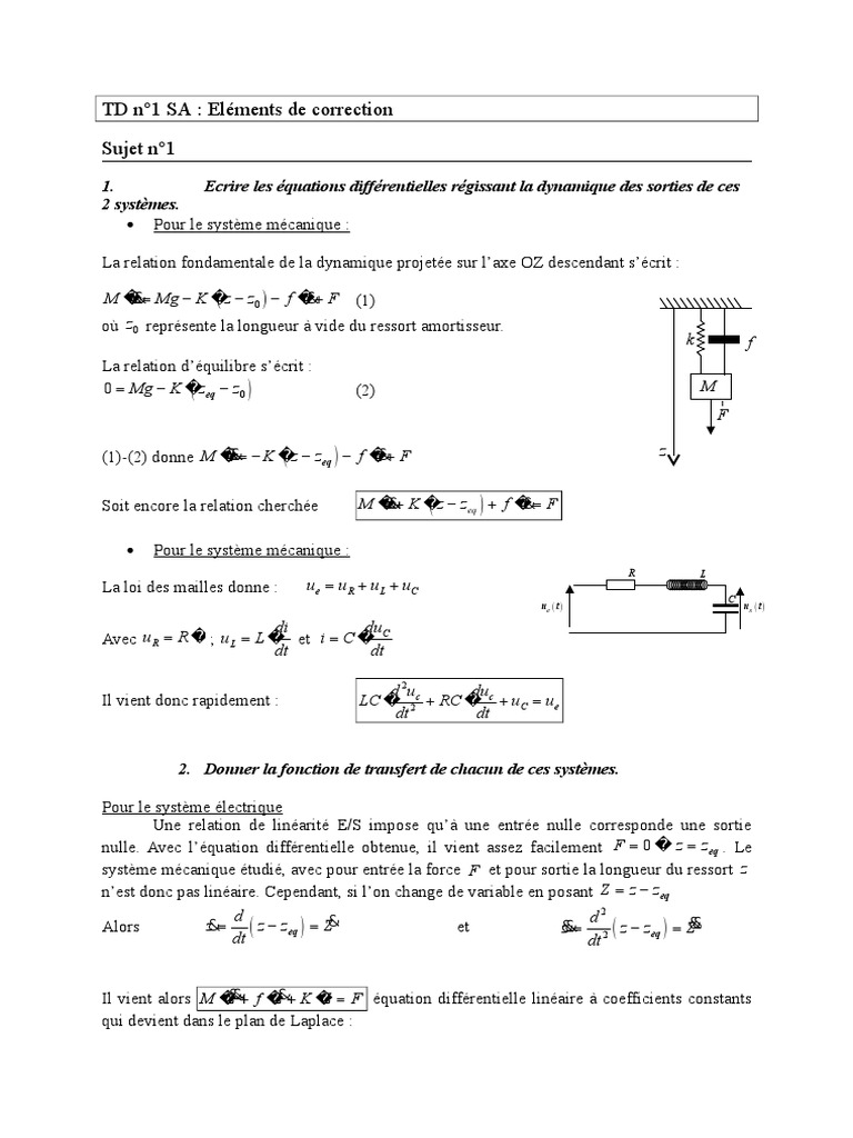 Correction TD1 Automatique | Descargar gratis PDF | Transformation de Laplace | Analyses