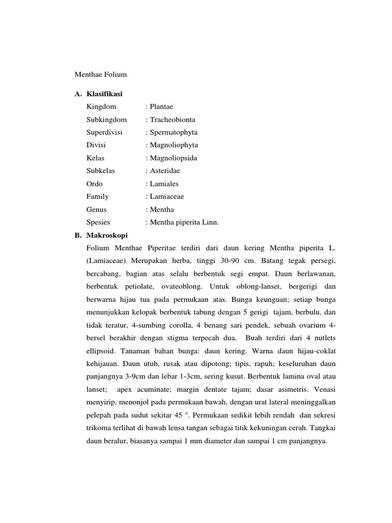 Menthae Folium | PDF | Sains & Matematika