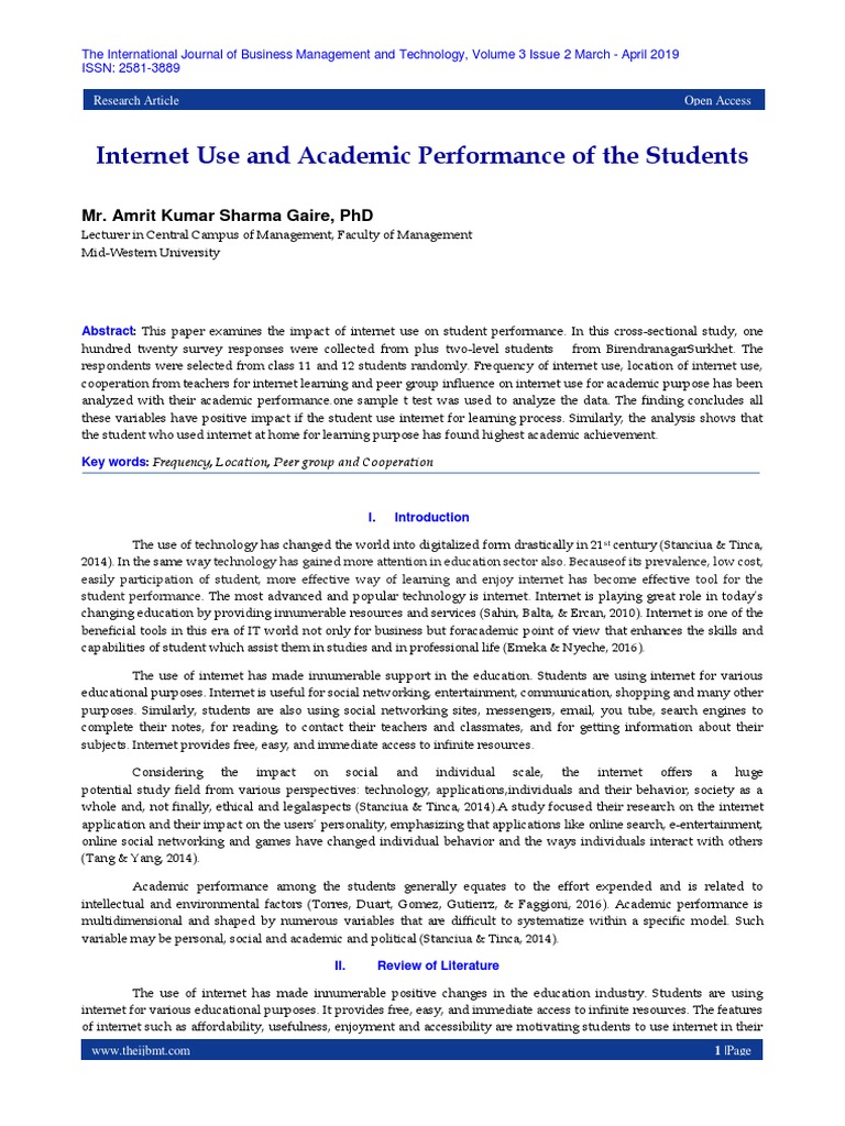 Internet Use and Academic Performance of The Students | PDF ...