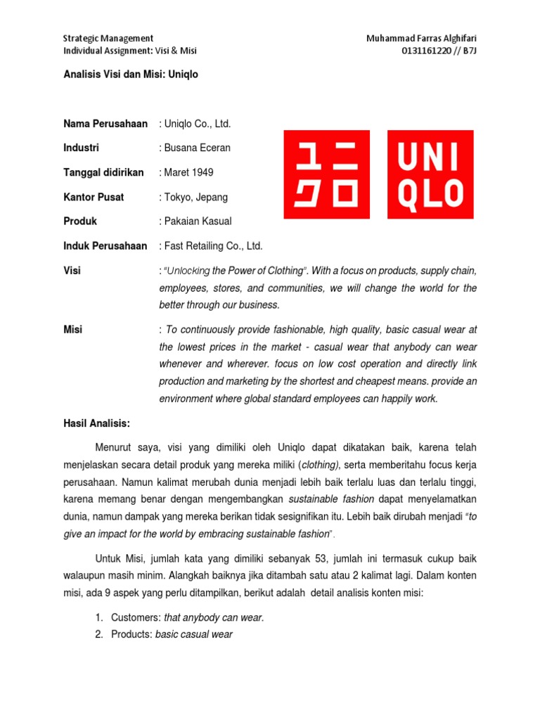 Visi Dan Misi Uniqlo | PDF