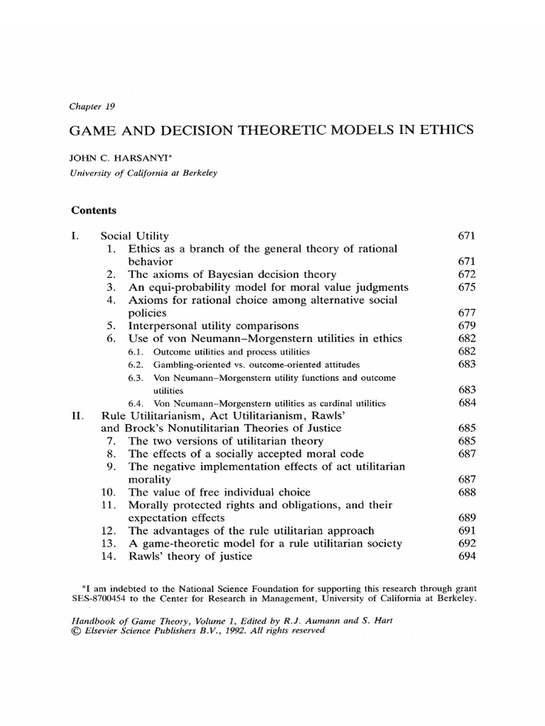 Game and Decision Theoretic Models in Ethics | PDF | Utility ...