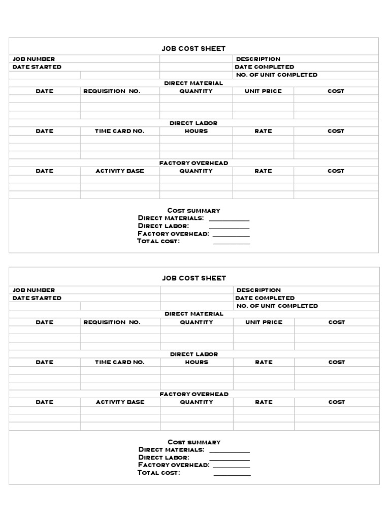 Job Cost Sheet | PDF | Cost | Market (Economics)