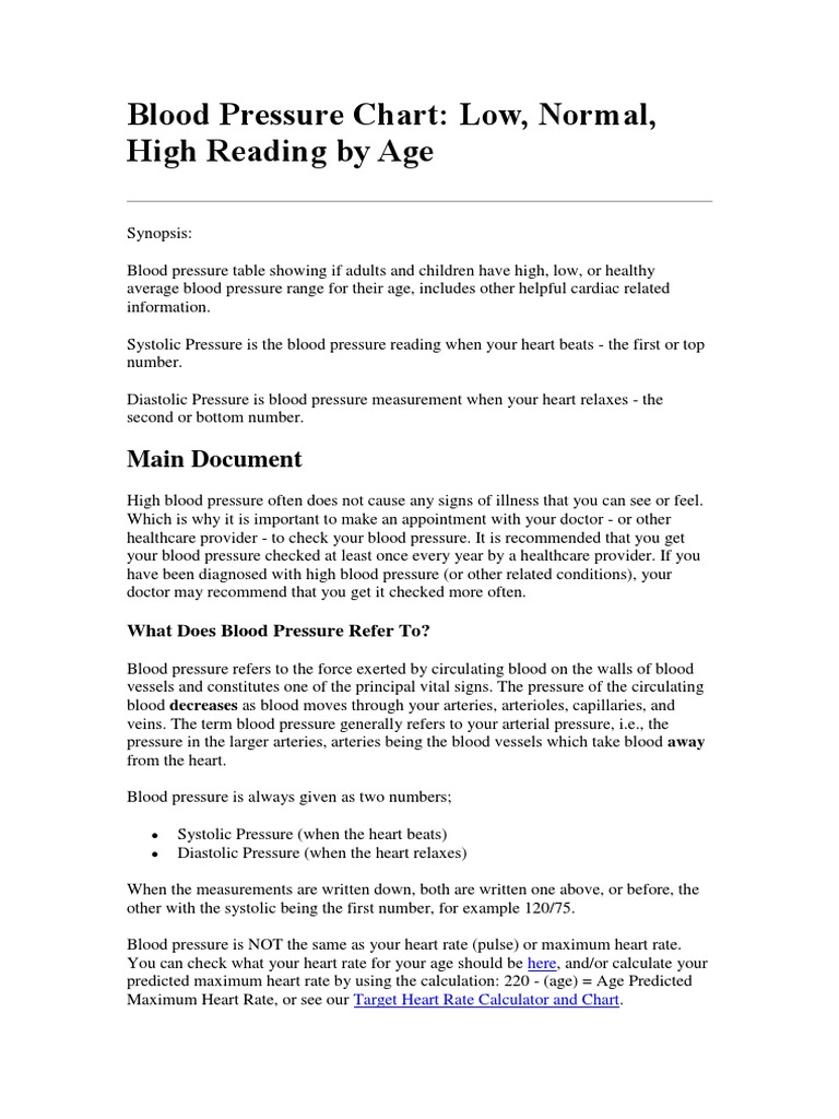 Blood Pressure Chart | PDF | Blood Pressure | Cardiovascular Diseases