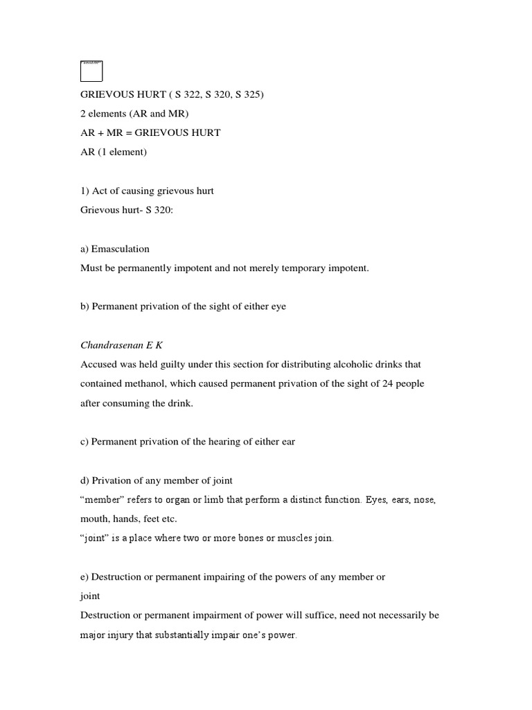 Grievous Hurt and Hurt Element | PDF | Face | Injury
