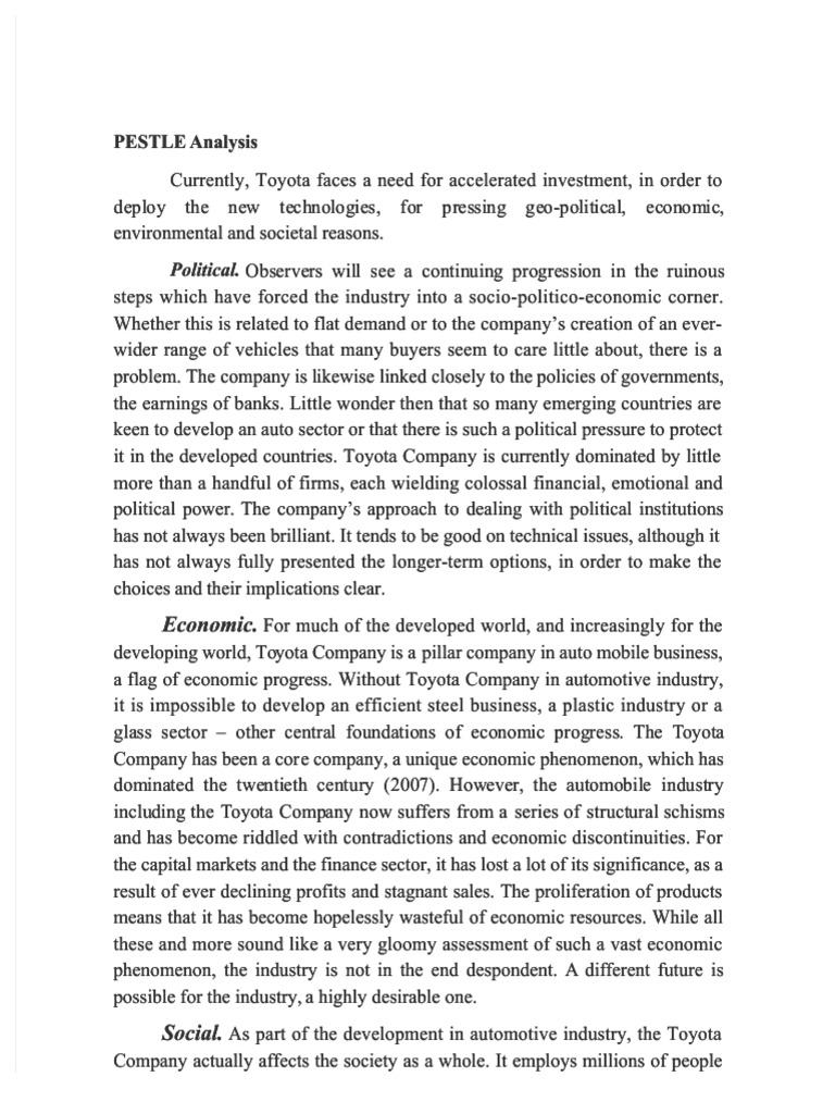 Pestle Analysis Toyota | PDF | Toyota | Car