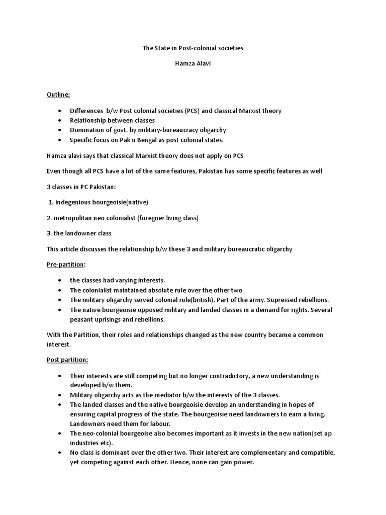 Hamza Alavi Notes | PDF | Bangladesh | State (Polity)