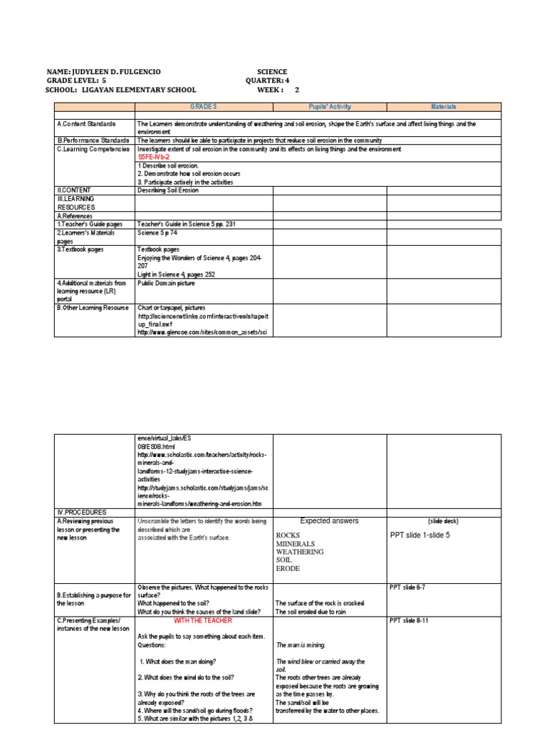 LESSON Plan Science | PDF | Erosion | Soil