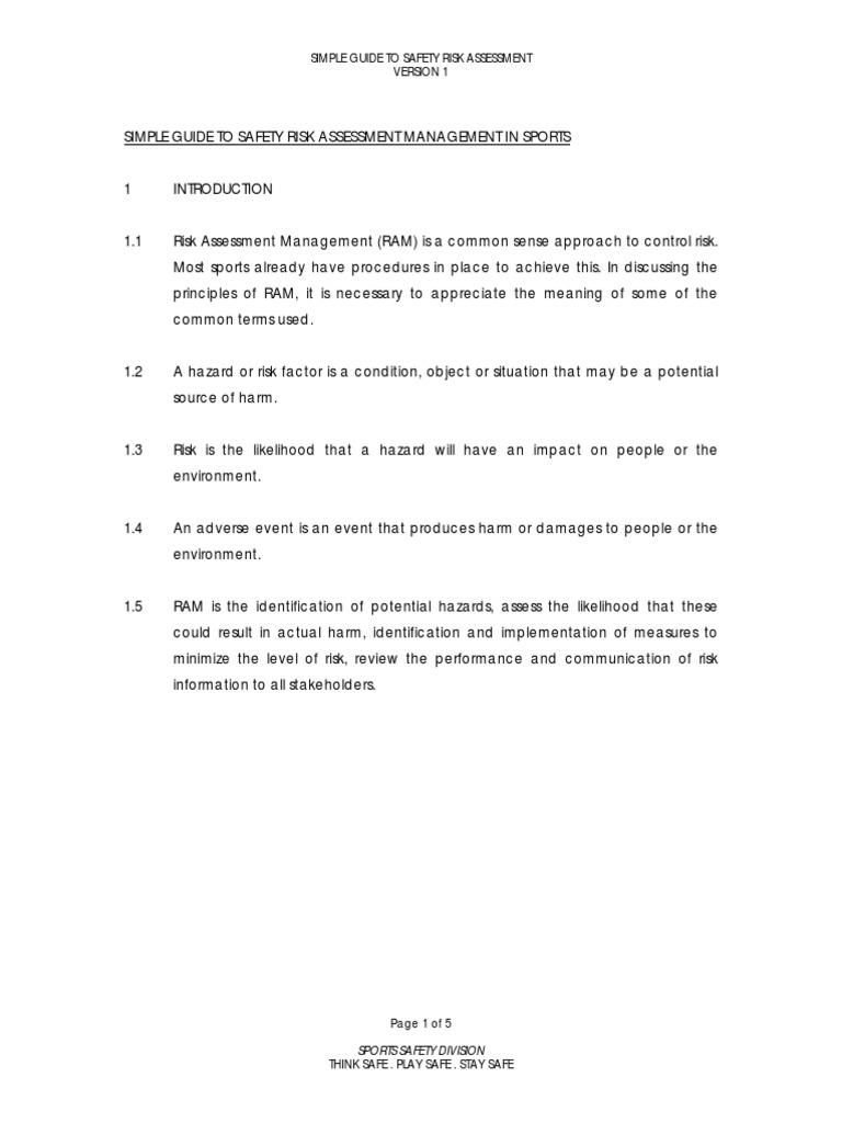 Sports Safety Risk Assessment Guide | PDF | Risk Assessment | Hazards