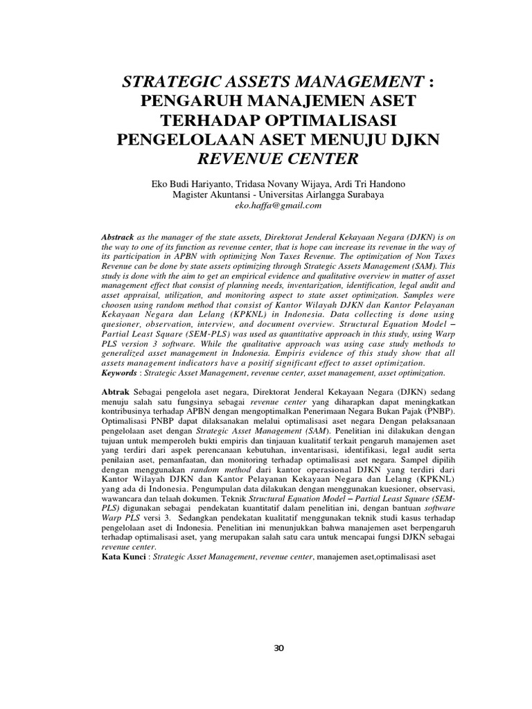 STRATEGIC ASSETS MANAGEMENT Pengaruh Manajemen Aset Terhadap ...