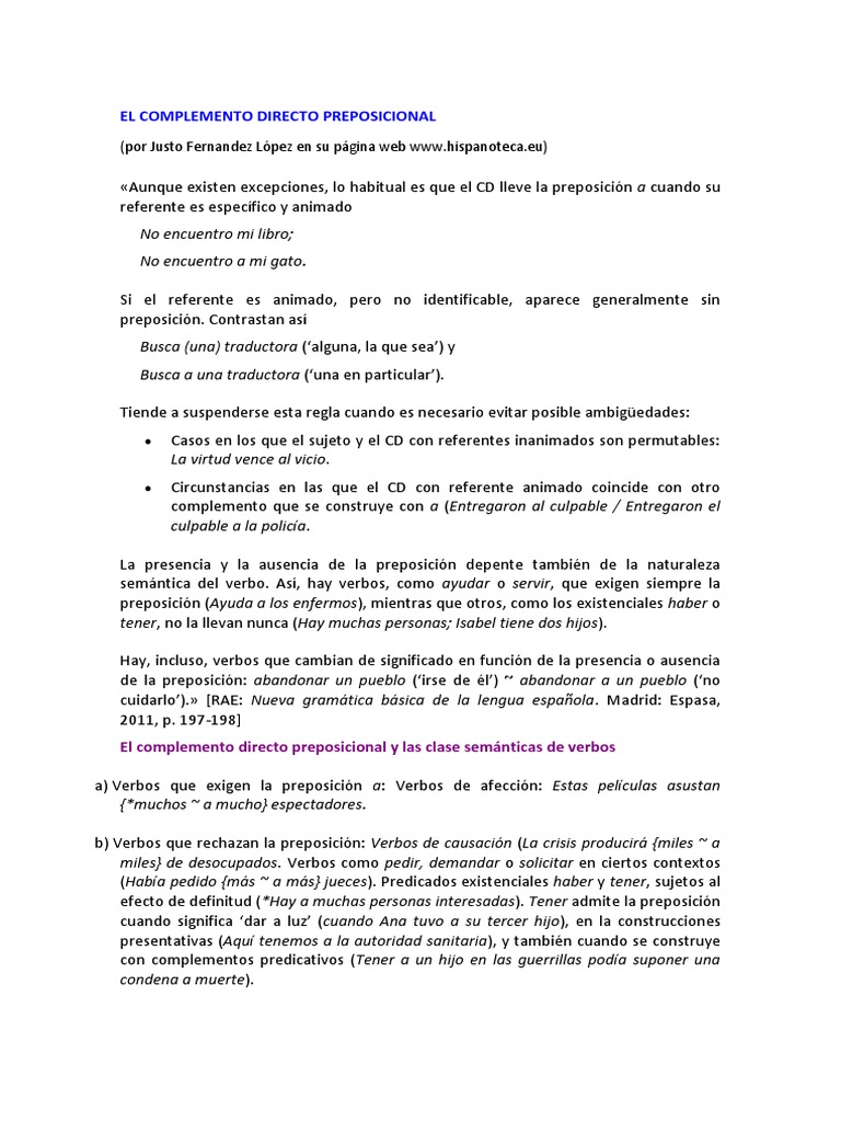 El Complemento Directo Preposicional | PDF | Objeto (gramática) | Verbo