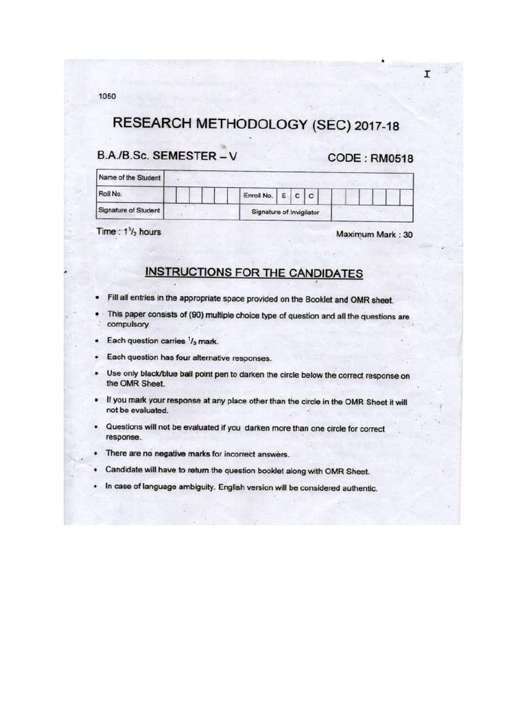 Research Methodology - Test Paper | PDF